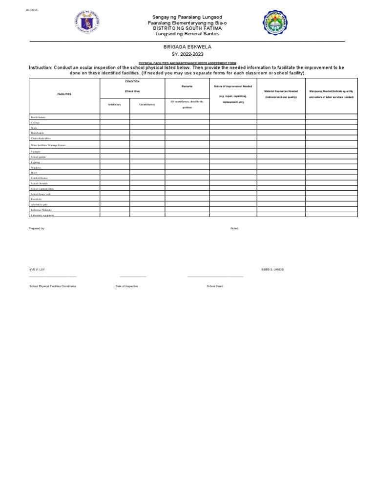 BE FORM 1 ASSESSMENT | PDF