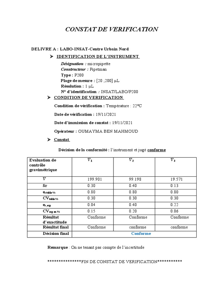 Constat de Verification | PDF