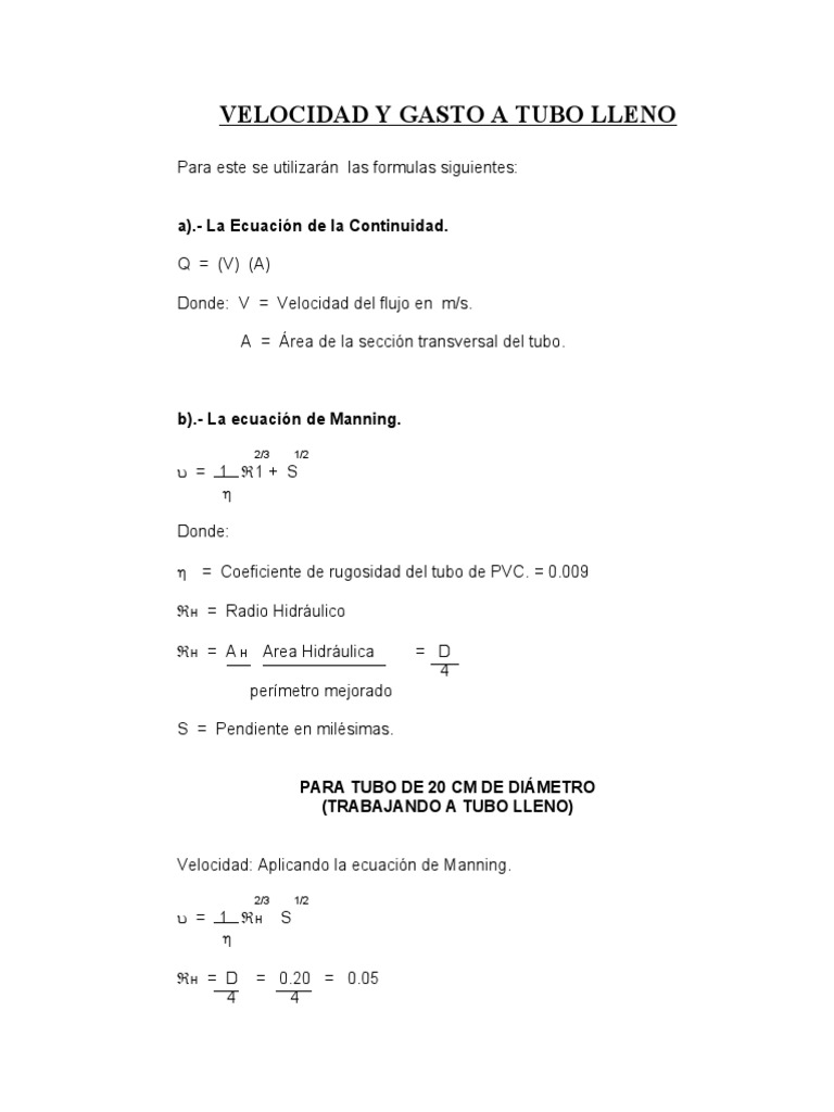 Velocidad y Gasto en Tuberías Ramificadas | PDF | Métodos y materiales ...