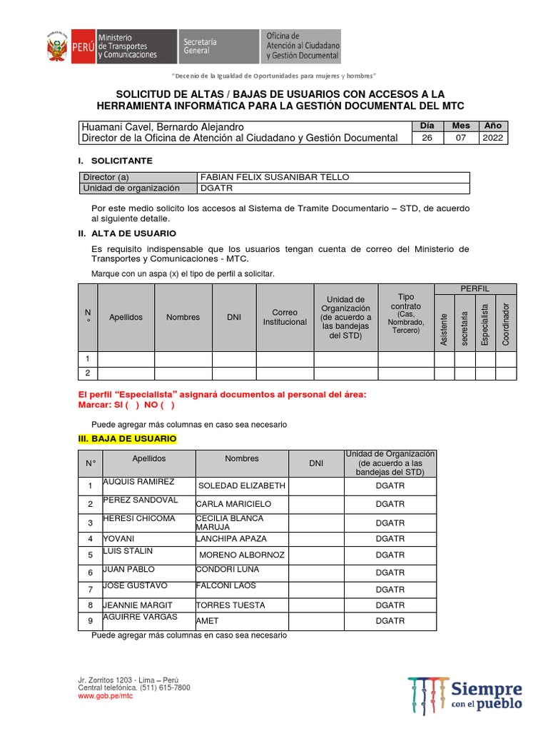 Formato de Solicitud de Altas y Bajas en El STD | PDF