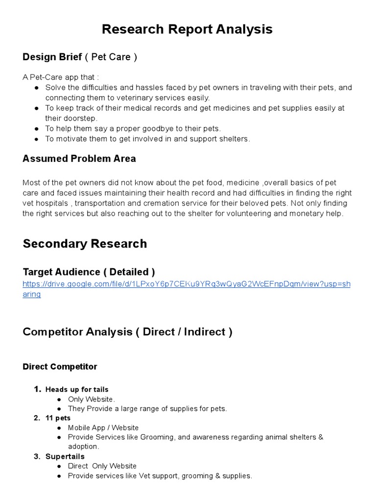 Research Analysis Report | PDF | Pet | Health Care