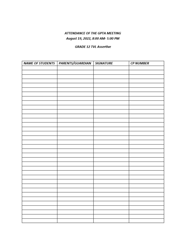 Attendance Gpta Orientation | PDF