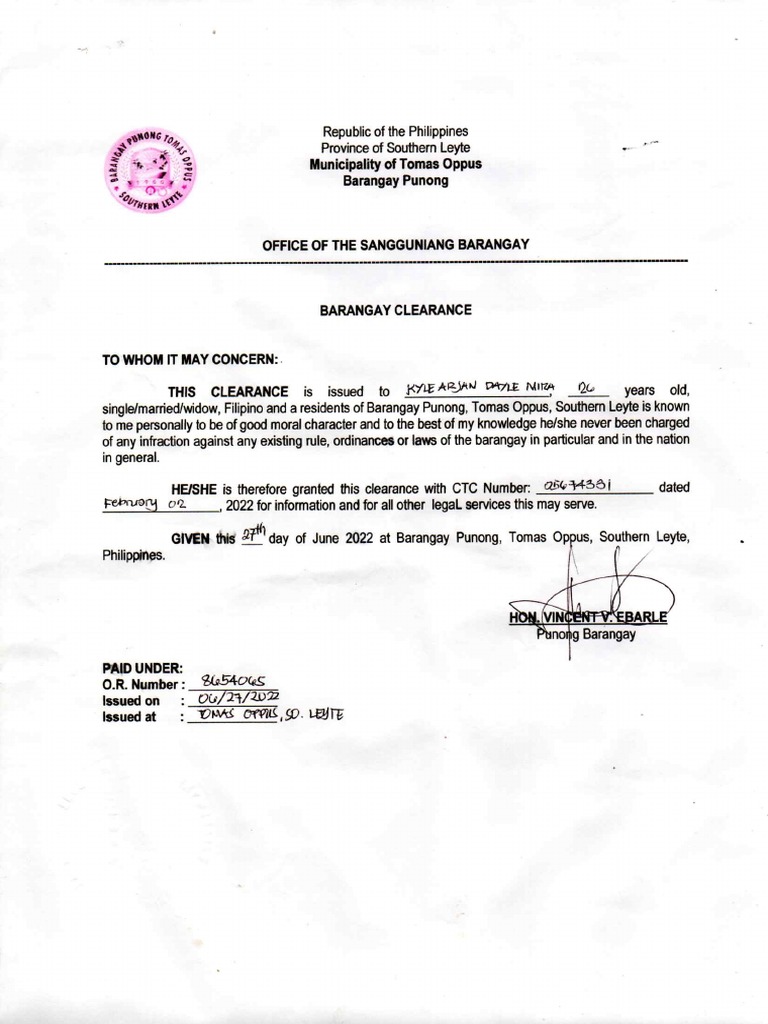 Barangay Clearance | PDF