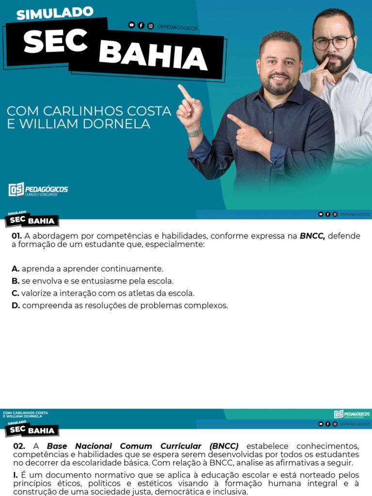 Simulado Concurso Bahia Sec Educ | PDF | Aprendizado | Escolas
