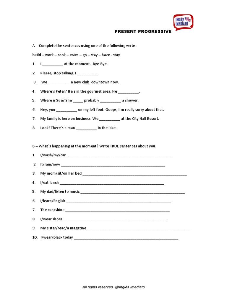 Present Progressive Exercise | PDF