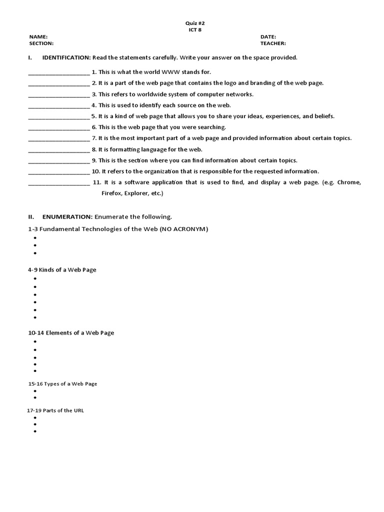 Quiz ICT 8 Aug. | PDF | Computers