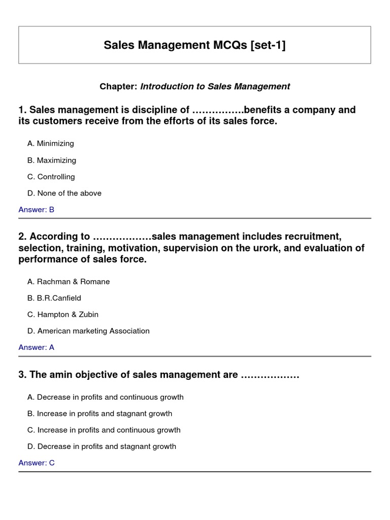 Sales-Management Solved MCQs | PDF | Sales | Marketing
