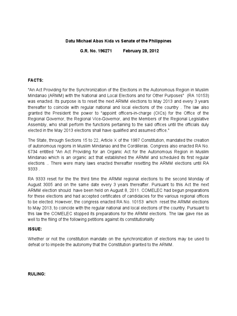 Datu Michael Abas Kida Vs Senate of The Philippines G.R. No. 196271 ...
