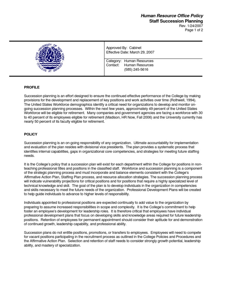 Policy Succession Planning | PDF | Succession Planning | Human Resource ...