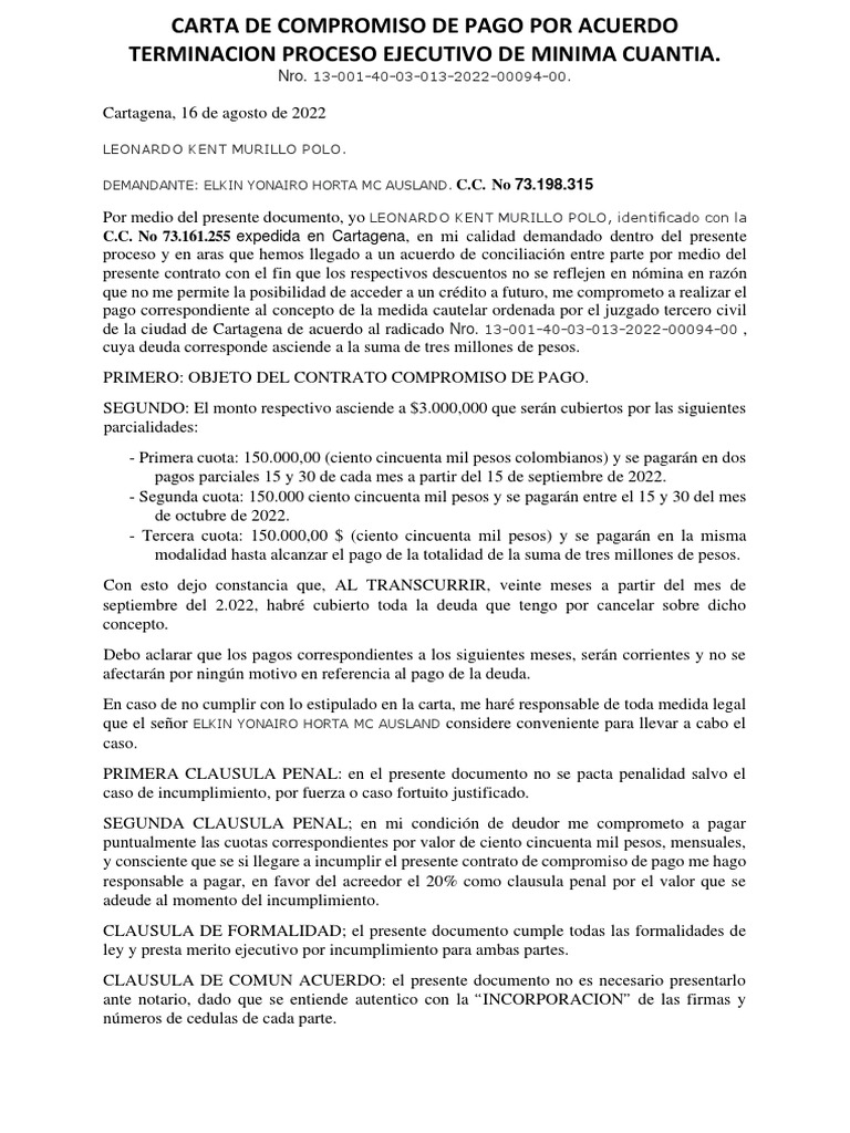 Carta de Compromiso de Pago | PDF