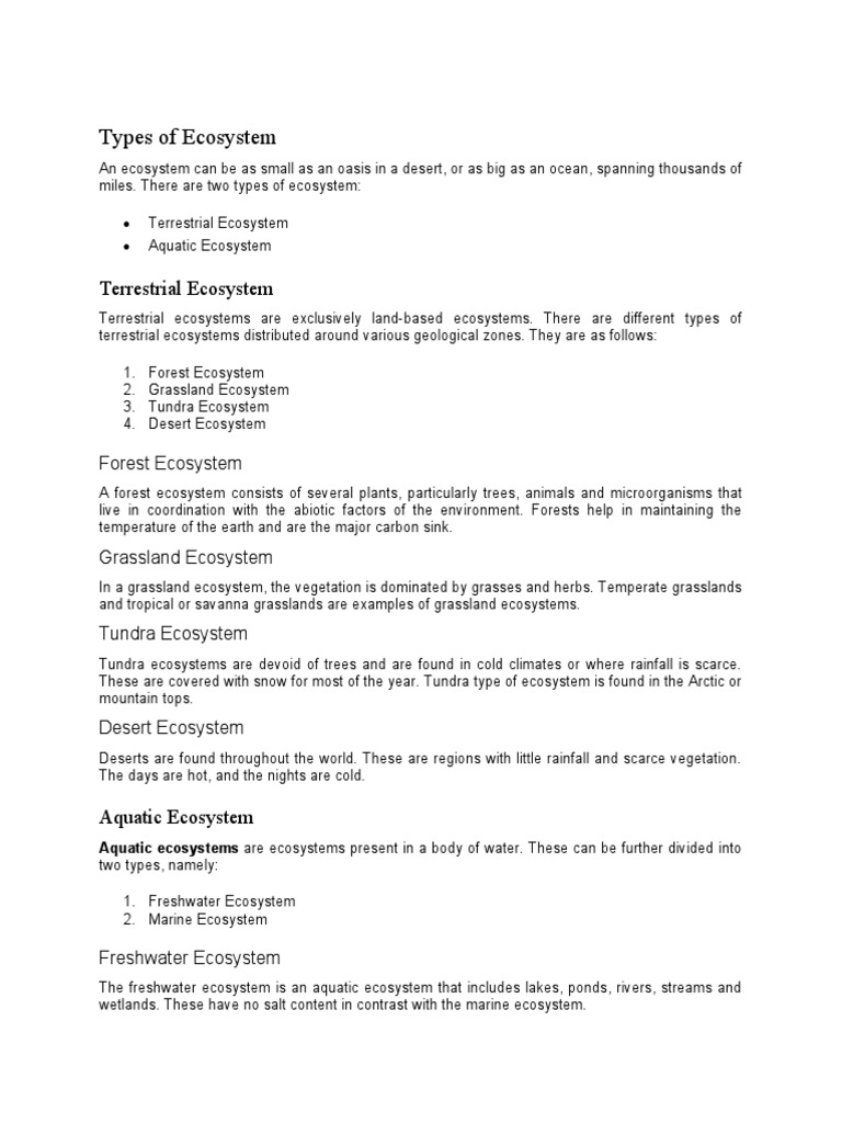 Types of Ecosystem | PDF | Carbon Cycle | Ecosystem