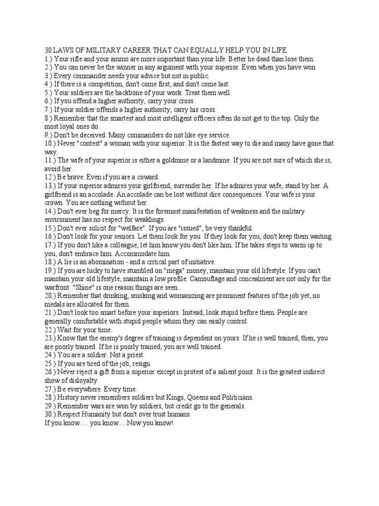 30 Laws of Military Career That Can Equally Help You in Life | PDF ...