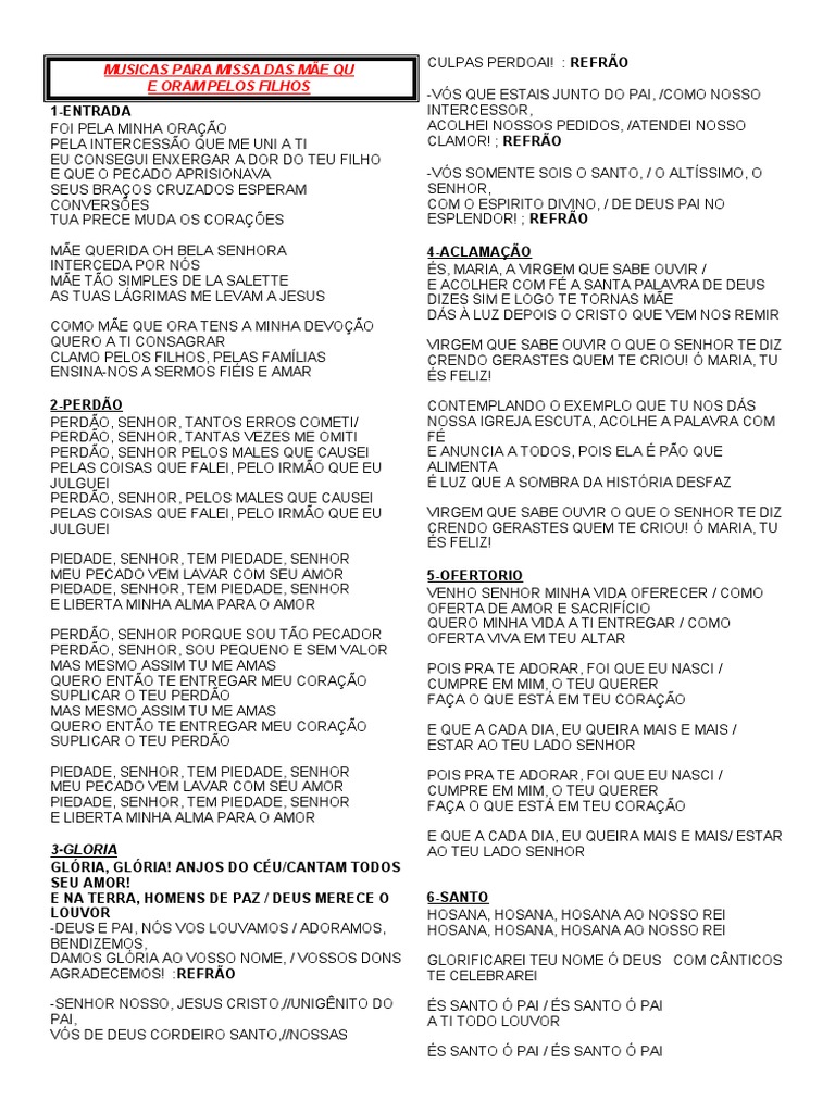 Musicas para Missa Das Maes 10-07-2022 | Descargar gratis PDF | Maria ... Musicas para Missa Das Maes 10-07-2022 | Descargar gratis PDF | Maria ...