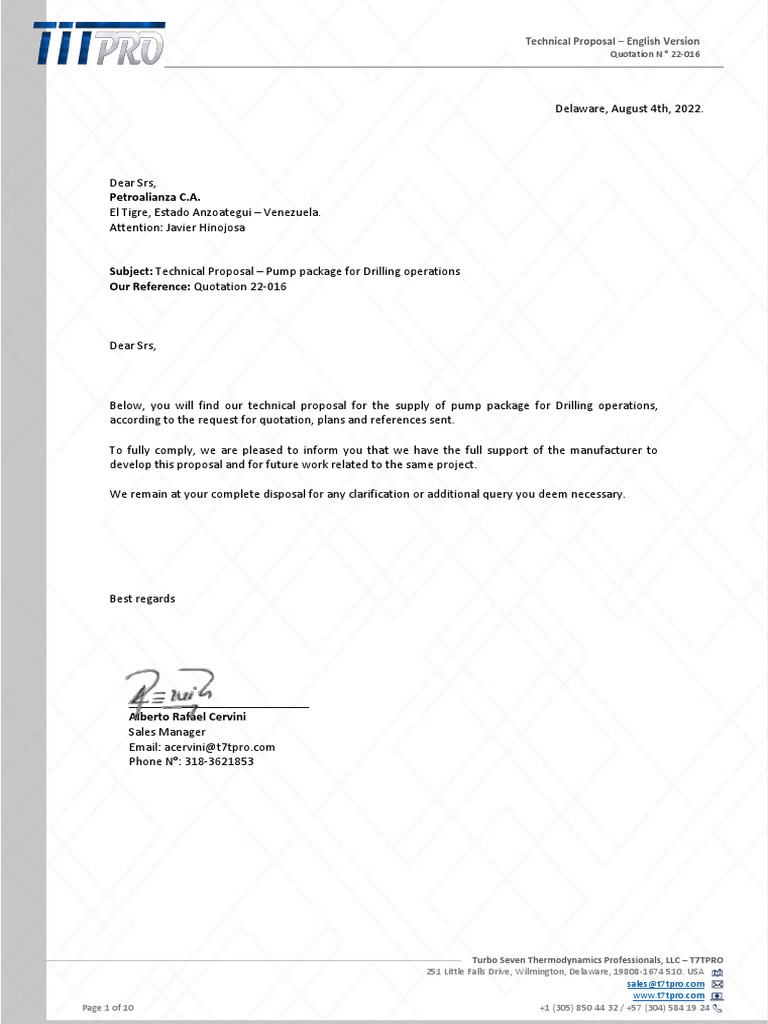 22-016 - Technical Quotation Rev 01 | PDF | Pump | Gallon