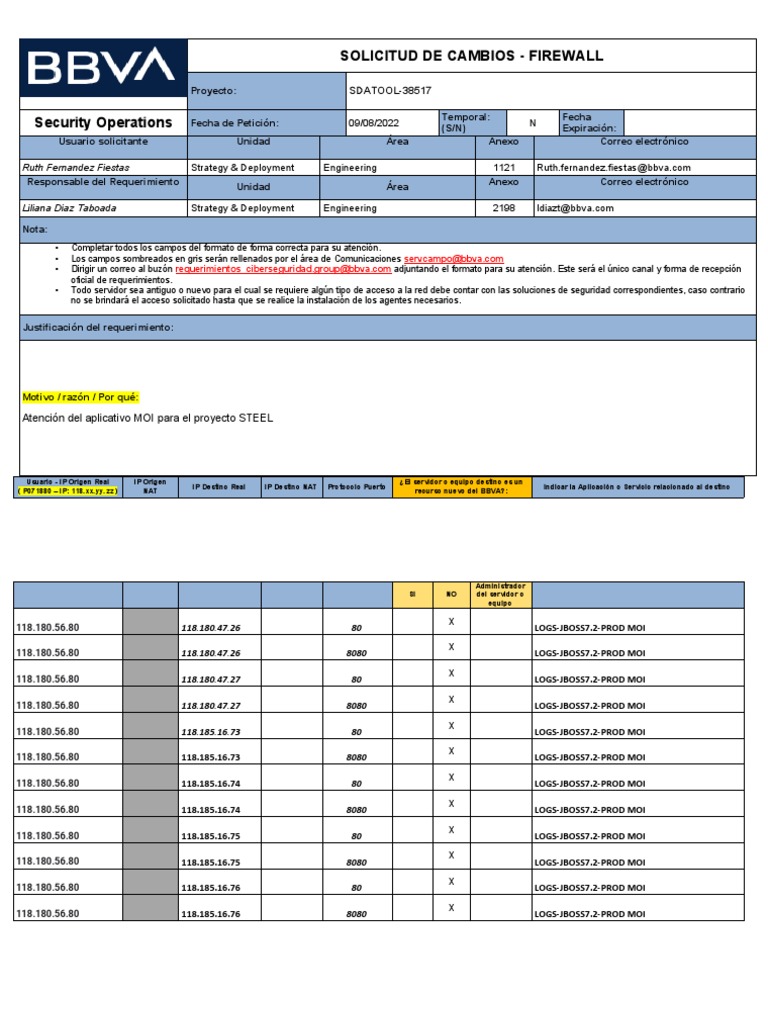 Solicitud de Cambio Firewall | PDF | Cortafuegos (informática) | Software