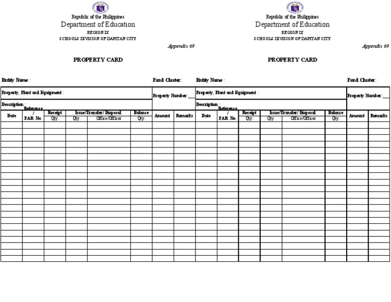 Department of Education Department of Education: Property Card Property ...