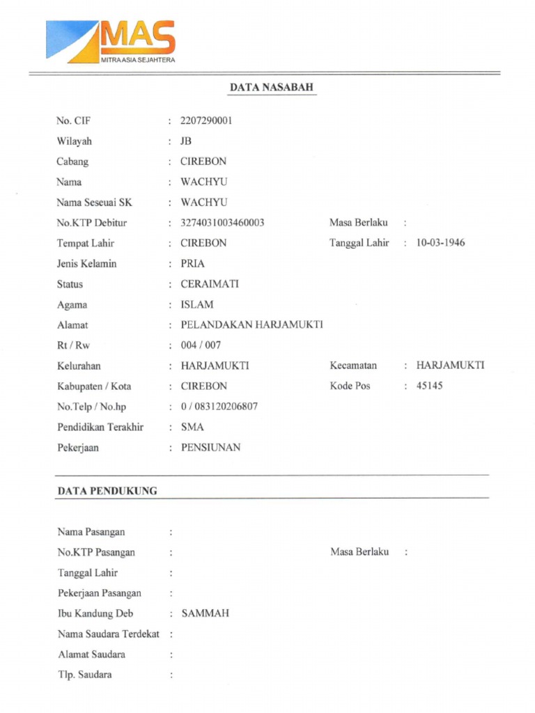 Contoh Rekap Data Nasabah | PDF