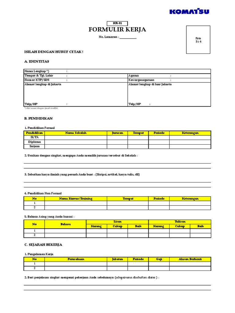 HR-01 Formulir Kerja | PDF