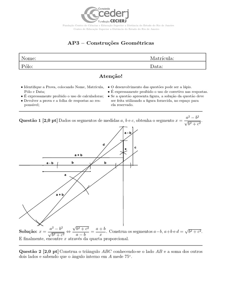 Ap3 CG 2016 1 Gabarito | PDF | Linha (Geometria) | Círculo