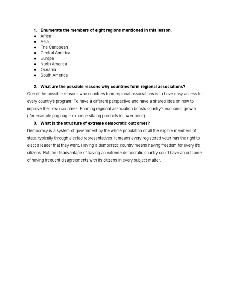 Enumerate The Members of Eight Regions Mentioned in This Lesson | PDF