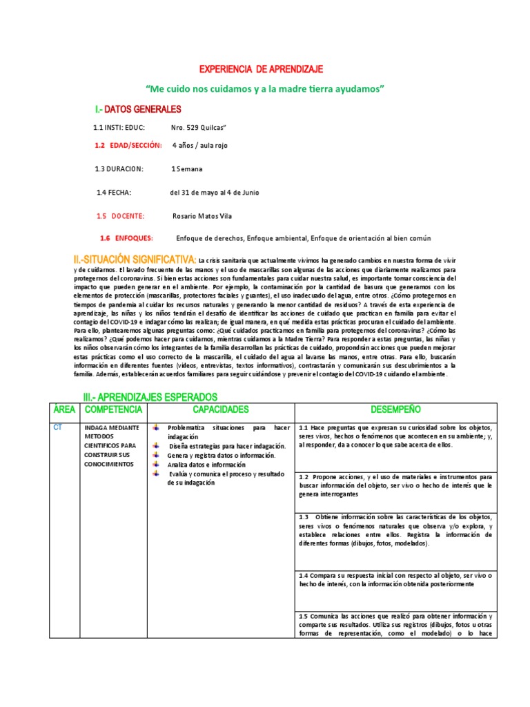 Experiencia de Aprendizaje IV 31 Al 4 Nunio | PDF | Aprendizaje | Evaluación