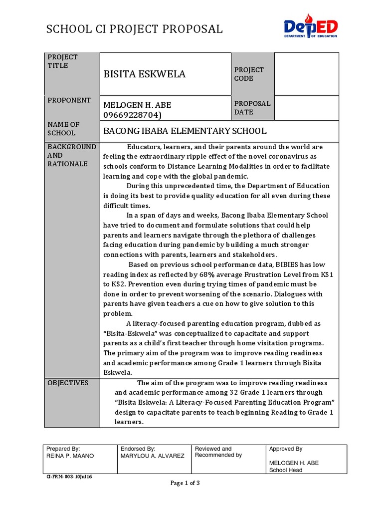 School Ci Project Proposal: Bisita Eskwela | PDF | Learning | Cognitive Science