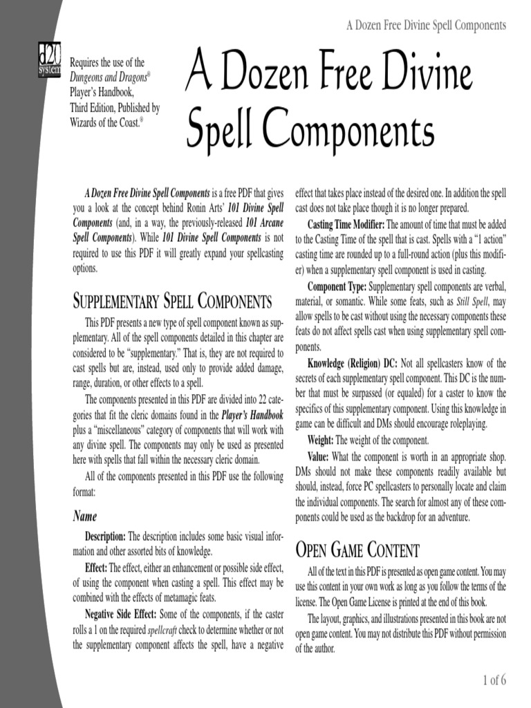 A Dozen Free Divine Spell Components: Upplementary Pell Omponents | PDF ...