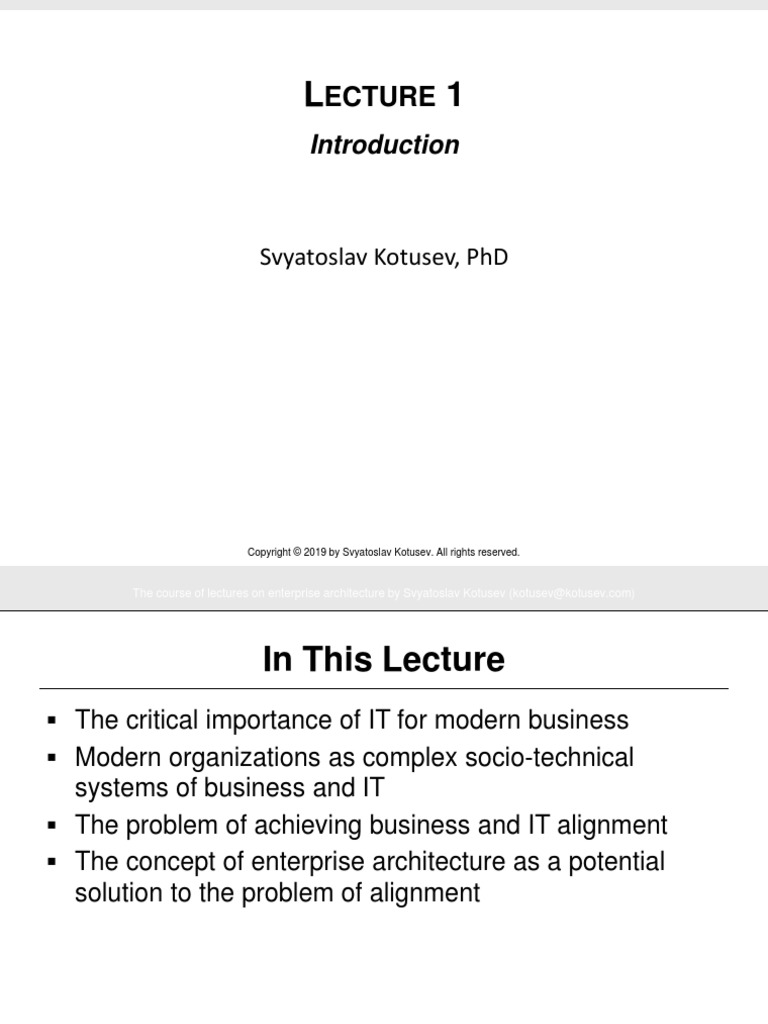 Ecture: Svyatoslav Kotusev, PHD | PDF | Enterprise Architecture | Business Process