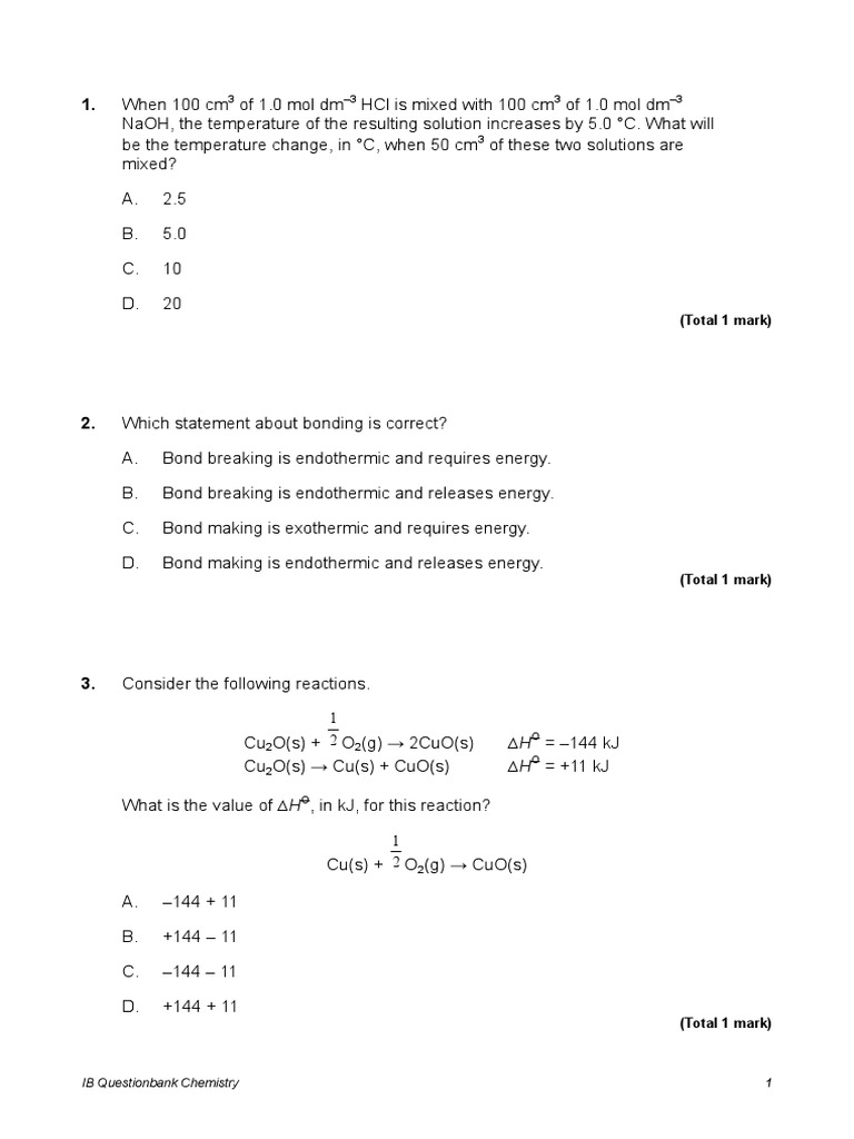 Energetics Questions | PDF | Enthalpy | Chemical Reactions