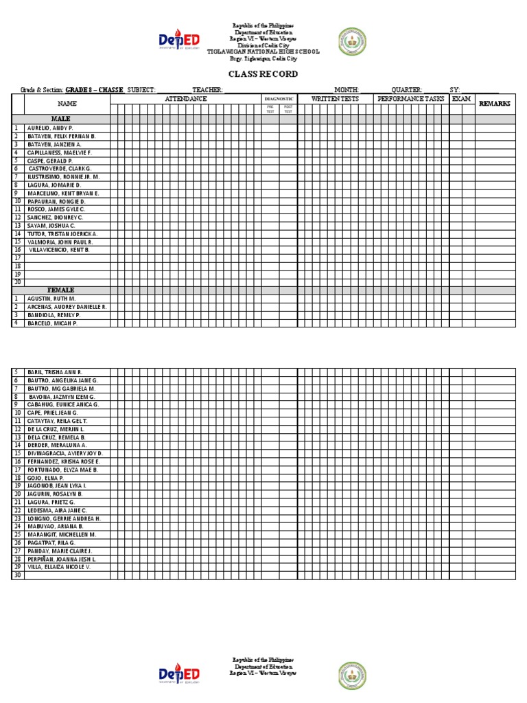 Class Record Template | PDF