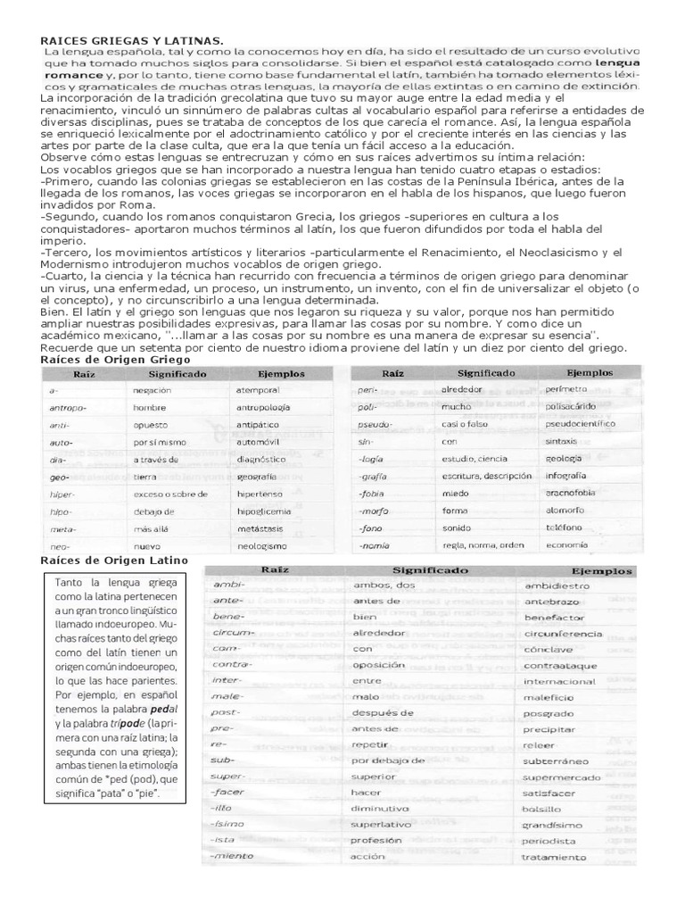 Taller Raices Griegas y Latinas Español Decimo | PDF | imperio Romano ...