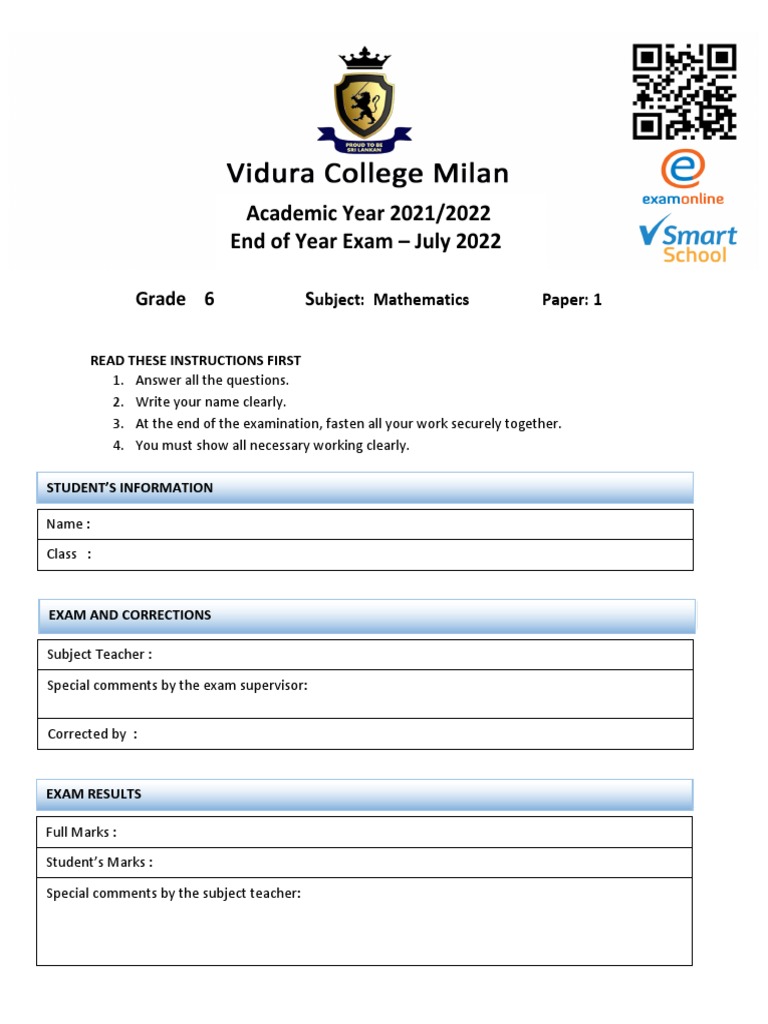 G6 Maths Paper | PDF | Test (Assessment) | Mathematics