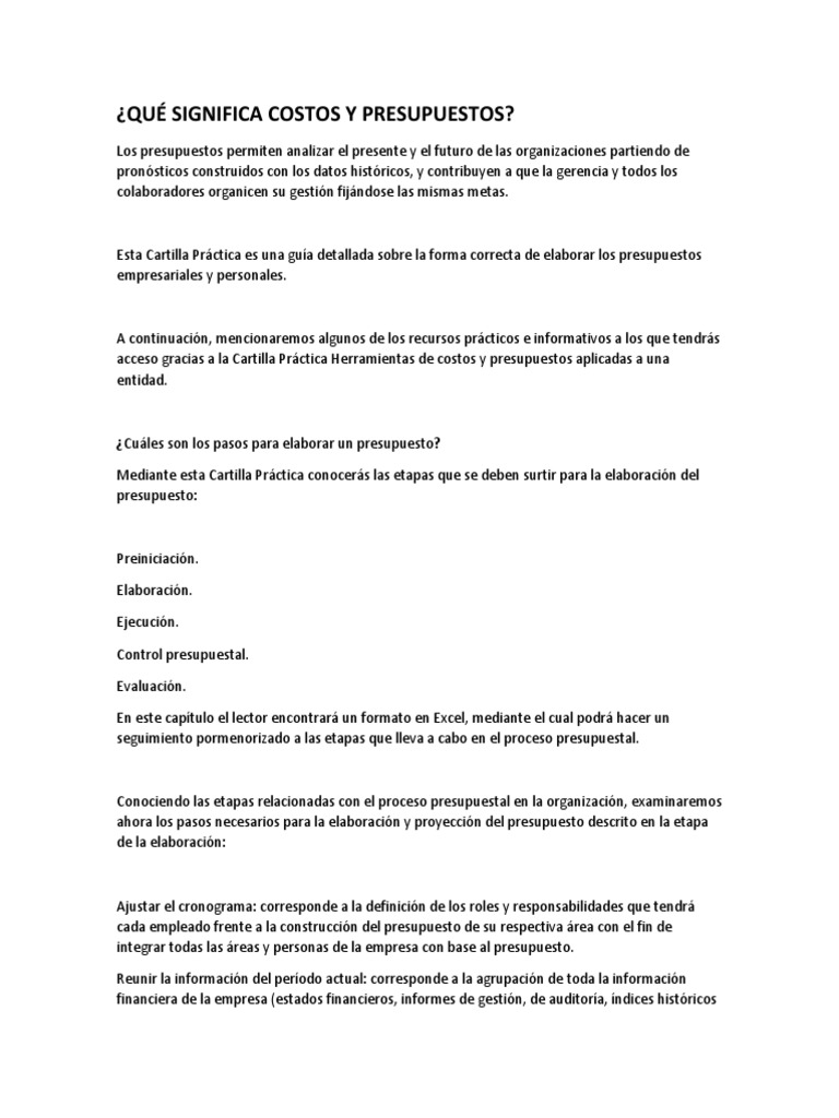 Qué Significa Costos y Presupuestos | PDF | Presupuesto | Business