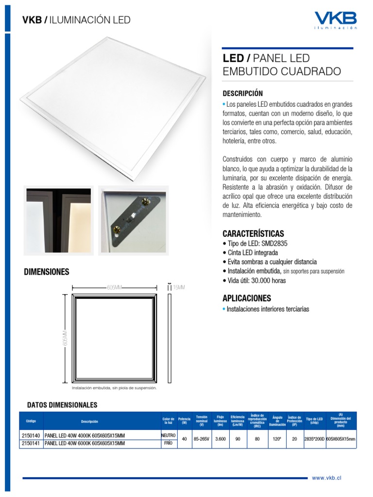 Panel Led 60X60 VKB | PDF | Diodo emisor de luz | Electricidad