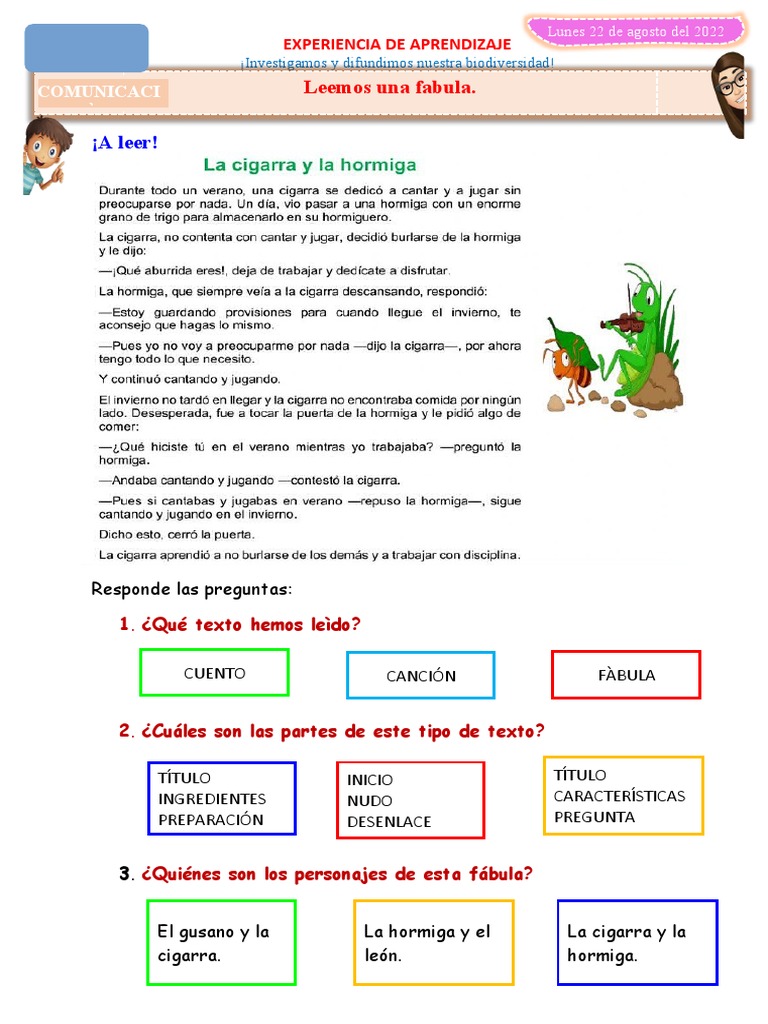 D1 A1 FICHA Leemos Una Fabula. | PDF