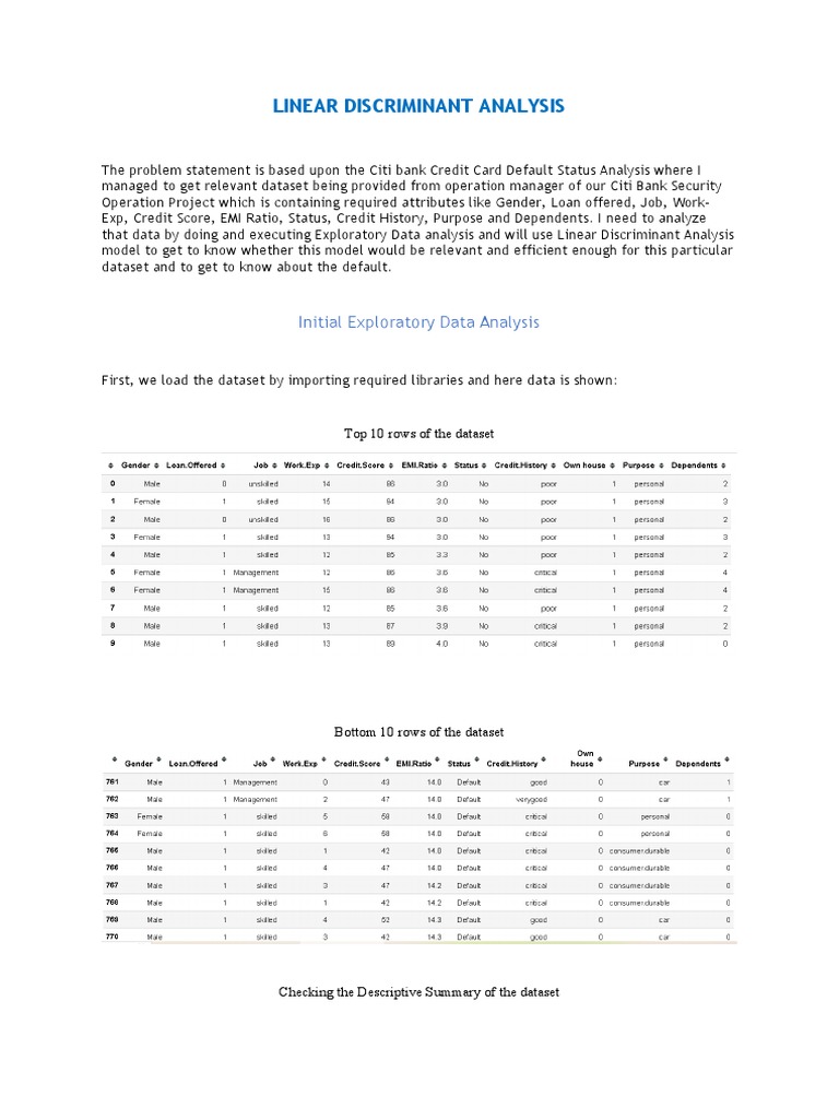 Linear Discriminant Analysis - Credit Card Default Analysis | PDF | Data Analysis | Accuracy And ...