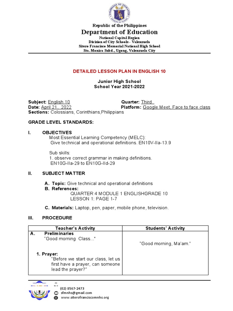 Detailed Lesson Plan: English 10 Quarter 4 | PDF | Survey Methodology ...
