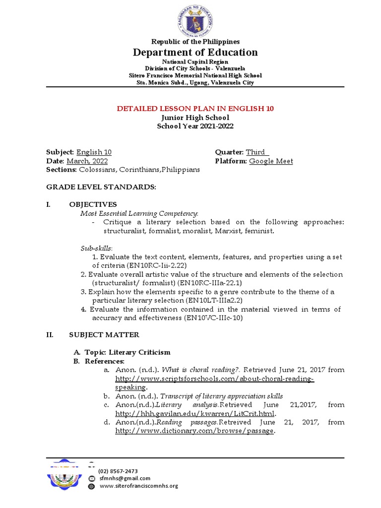 Department of Education: Detailed Lesson Plan in English 10 | PDF ...