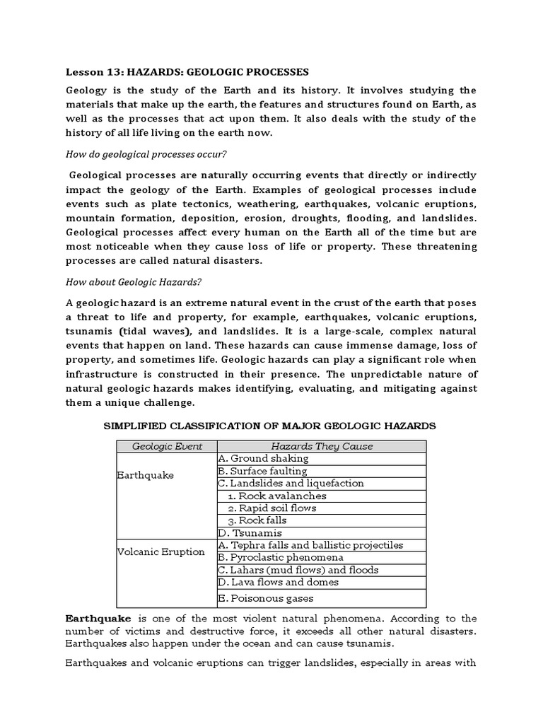 Lesson 13: Hazards: Geologic Processes: How Do Geological Processes ...