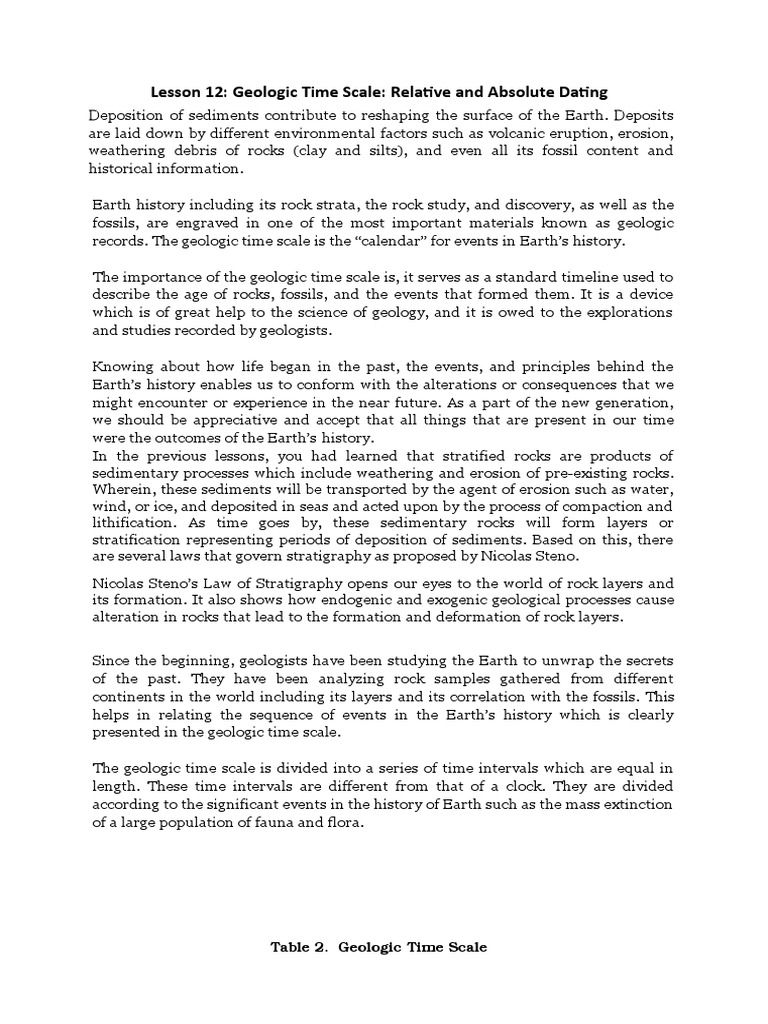 Lesson 12: Geologic Time Scale: Relative and Absolute Dating | PDF ...