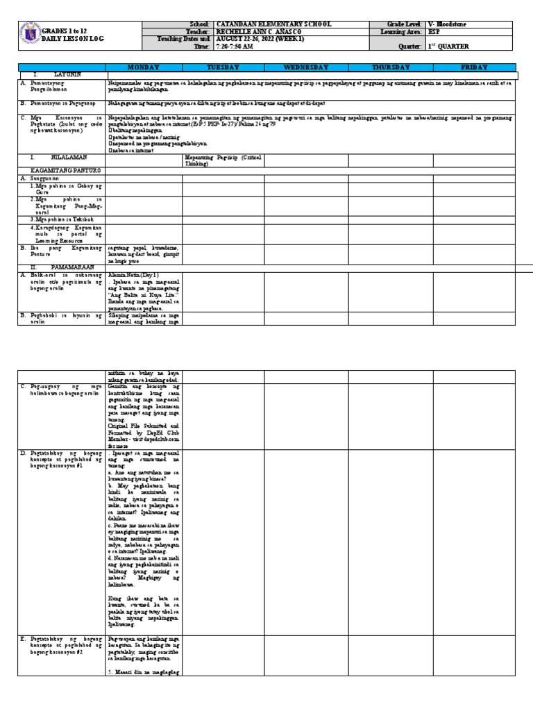 DLL - Esp 5 - Q1 - W1 | PDF