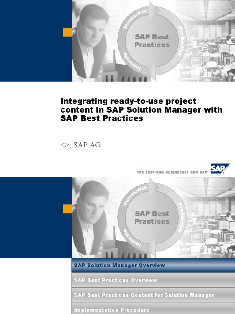 Integrating Ready-To-Use Project Content in SAP Solution Manager With SAP Best Practices ...