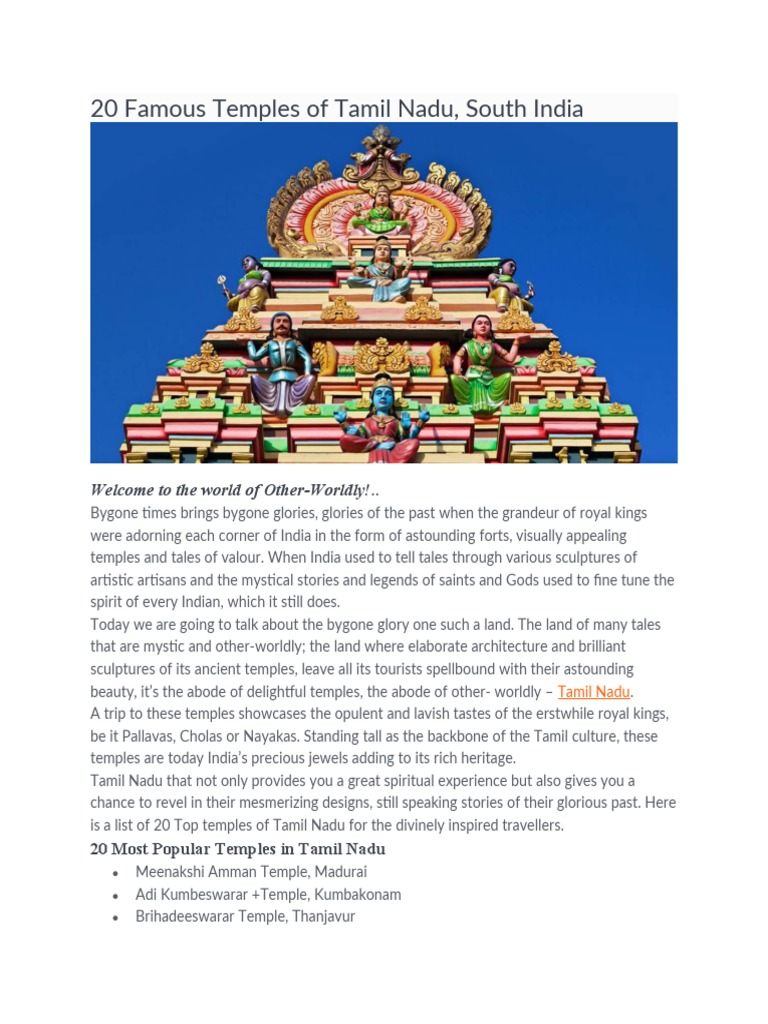 20 Famous Temples of Tamil Nadu | PDF | Shiva | Hindu Deities