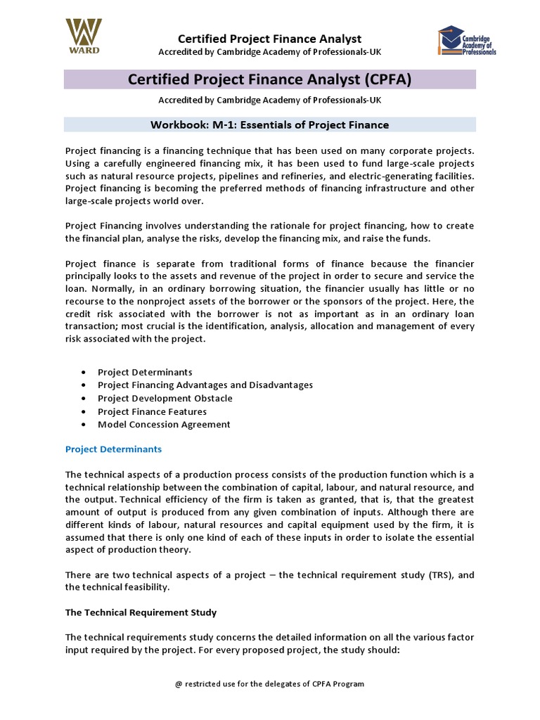 Certified Project Finance Analyst (CPFA) | PDF | Project Finance | Public–Private Partnership