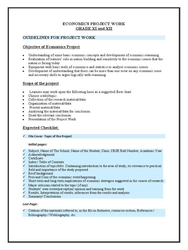 Economics Project Work (Guidelines) | PDF | Data | Economics