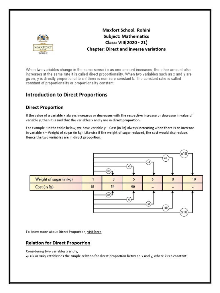 Introduction To Direct Proportions | PDF | Variable (Mathematics) | Mathematics