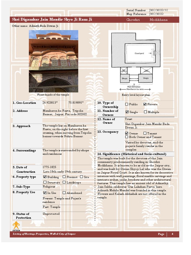 Shri Digambar Jain Mandir Shyo Ji Ram Ji: Chowkri Modikhana | PDF ...