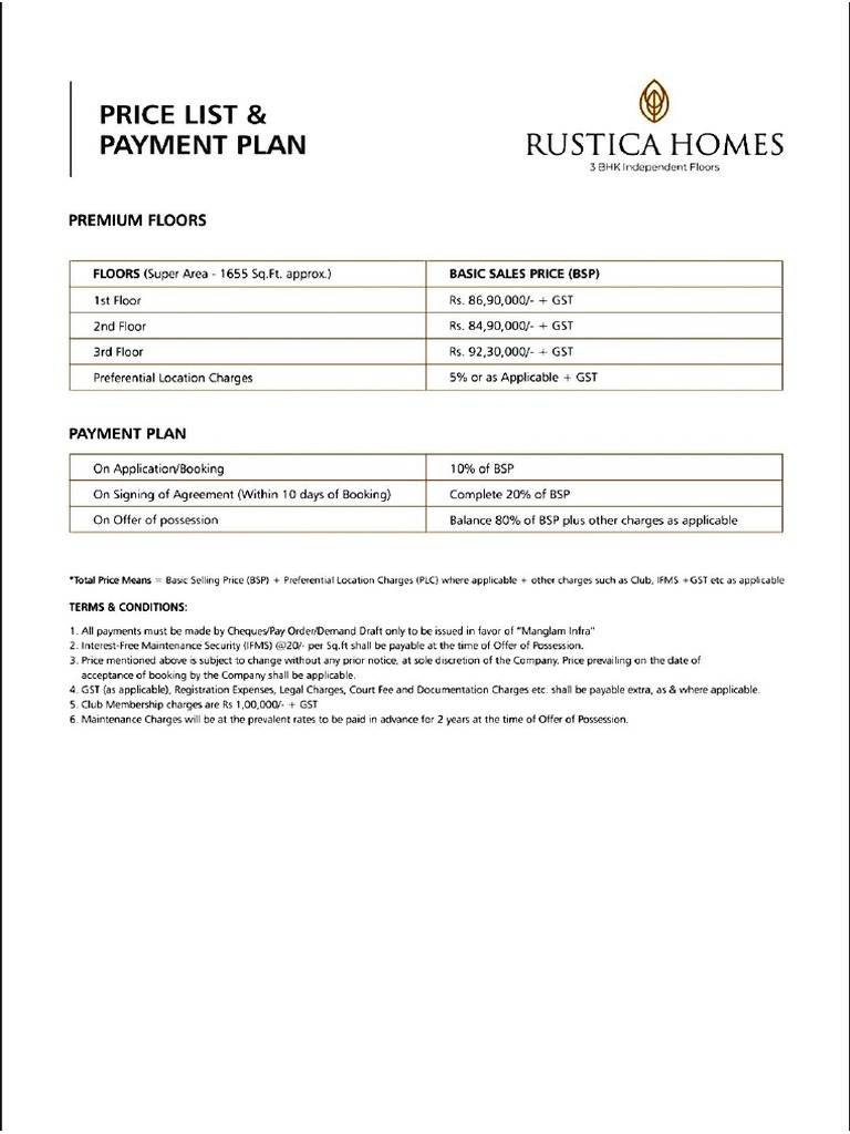 Rustica Homes Price List | PDF