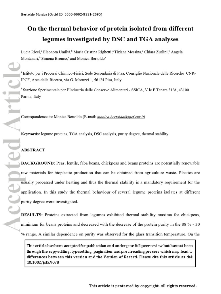 On The Thermal Behavior of Protein Isolated From Different Legumes ...