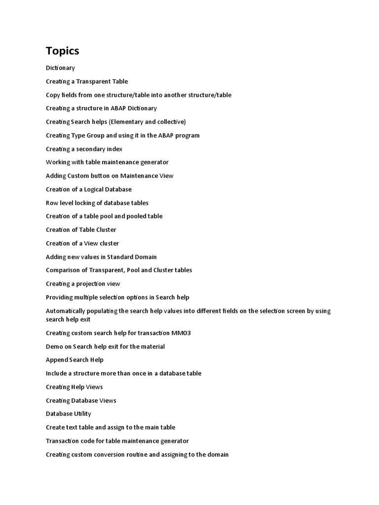ABAP Topics | PDF | Microsoft Excel | Databases
